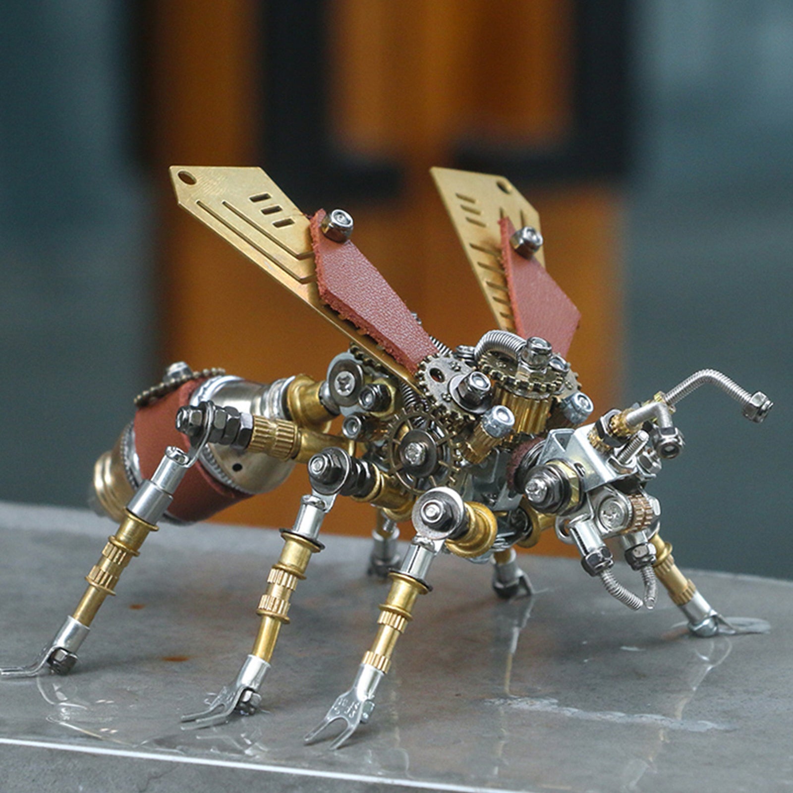 Steampunk Metal Fire Fly Insect Bugs Puzzle DIY Model Kit with Display