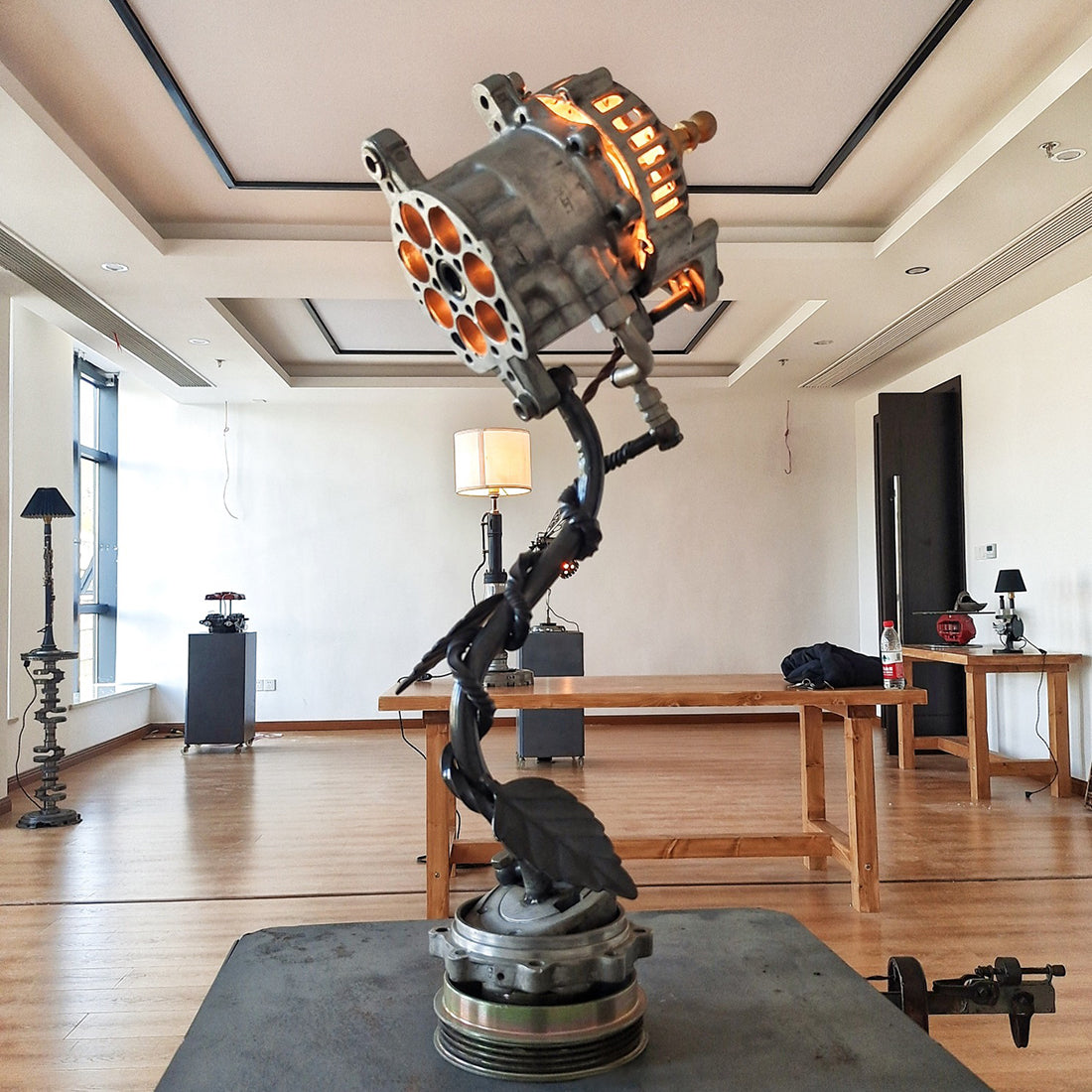 Steampunk Metal Modified Art Exhibition Rattan Tree Lamp