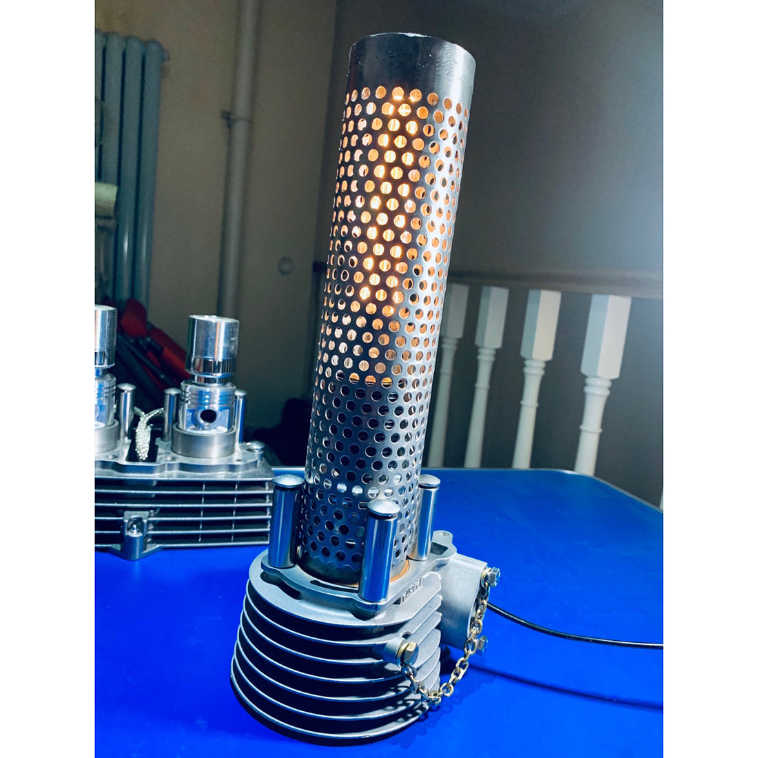 Steampunk Metal Modified Silver Single Cylinder Chimney Shape Industri