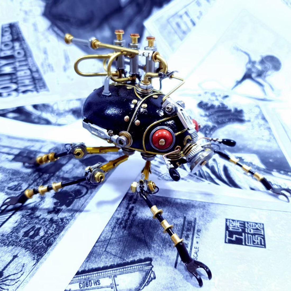 Steampunk Metal Red-Eye Small Scarab Bug Insect Sculptures Model Kits