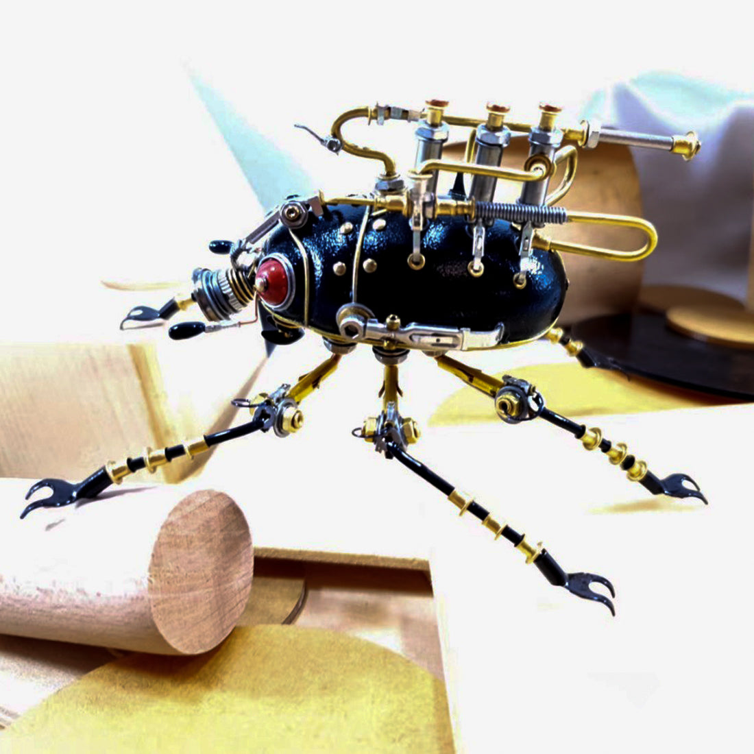 Steampunk Metal Red-Eye Small Scarab Bug Insect Sculptures Model Kits