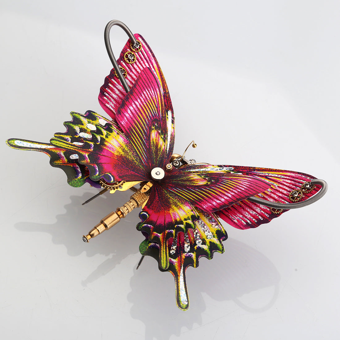 Steampunk Purple Red Swallowtail Butterfly Model Kit With Flower Base