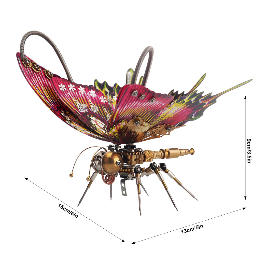 Steampunk Purple Red Swallowtail Butterfly Model Kit With Flower Base