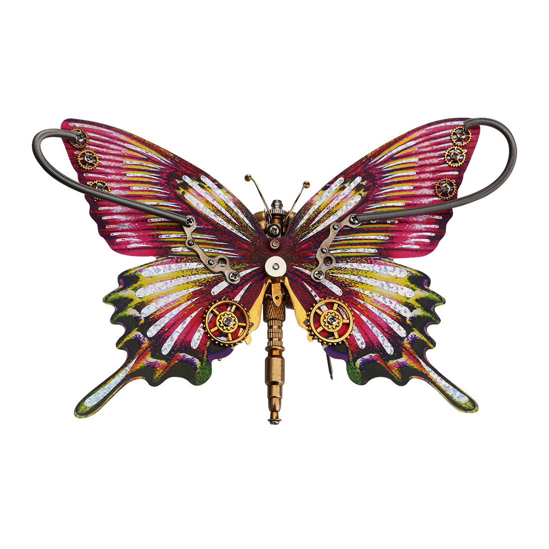 Steampunk Purple Red Swallowtail Butterfly Model Kit With Flower Base