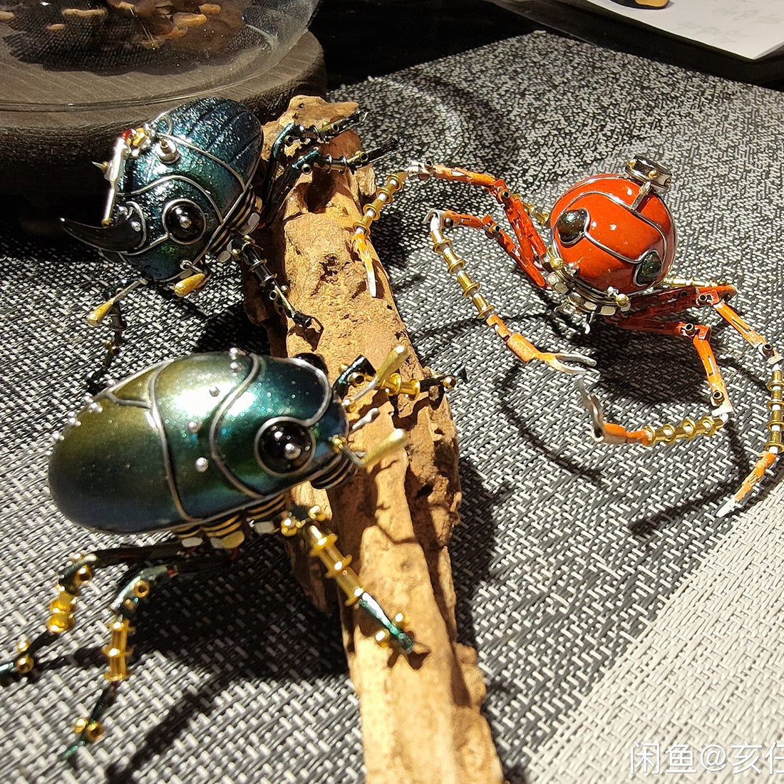 Steampunk Red Little Six-Legs Beetle 3D Metal Bug Insect Model Handmad