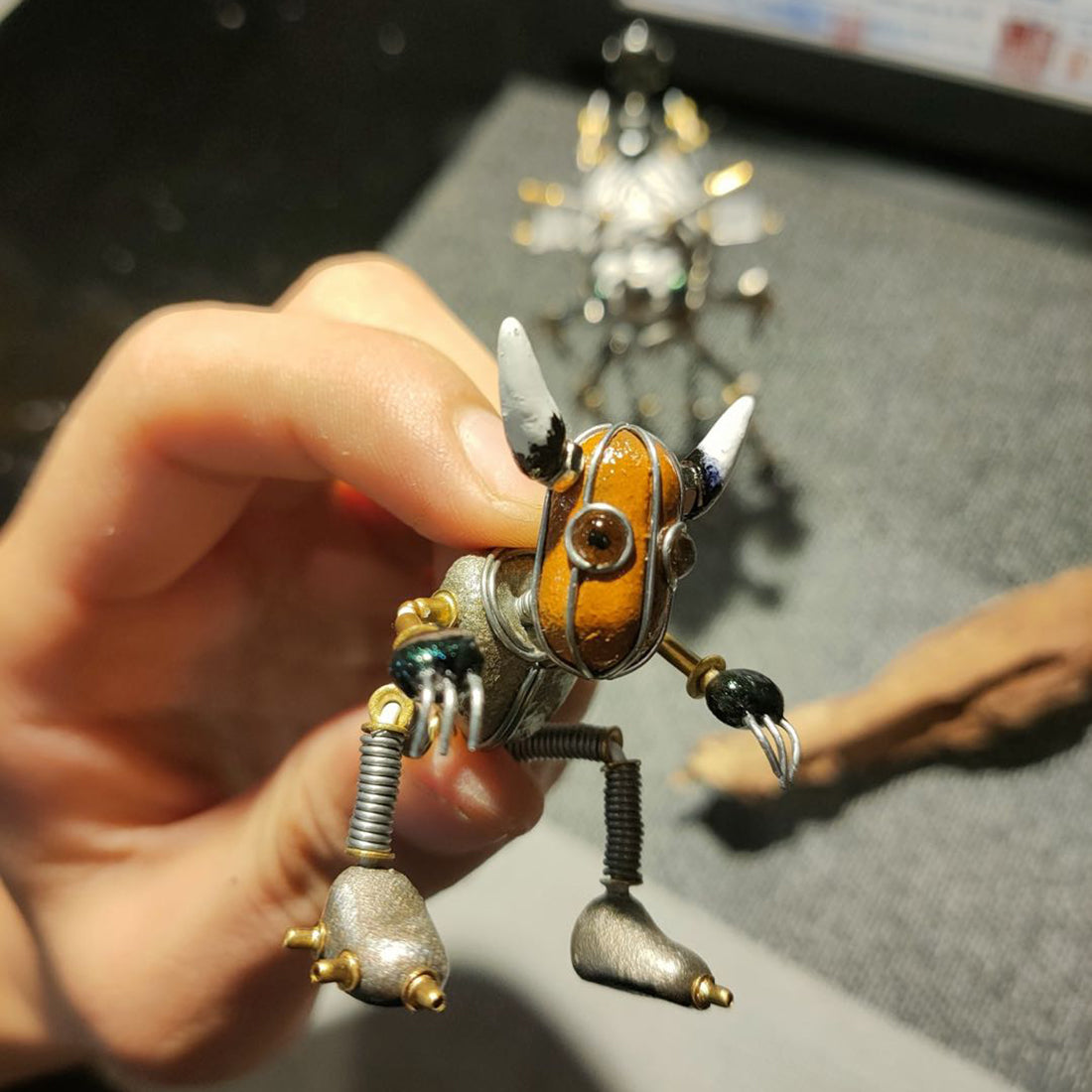 Steampunk Style 3D Metal Black and White Beetle with Knight Insect Bug