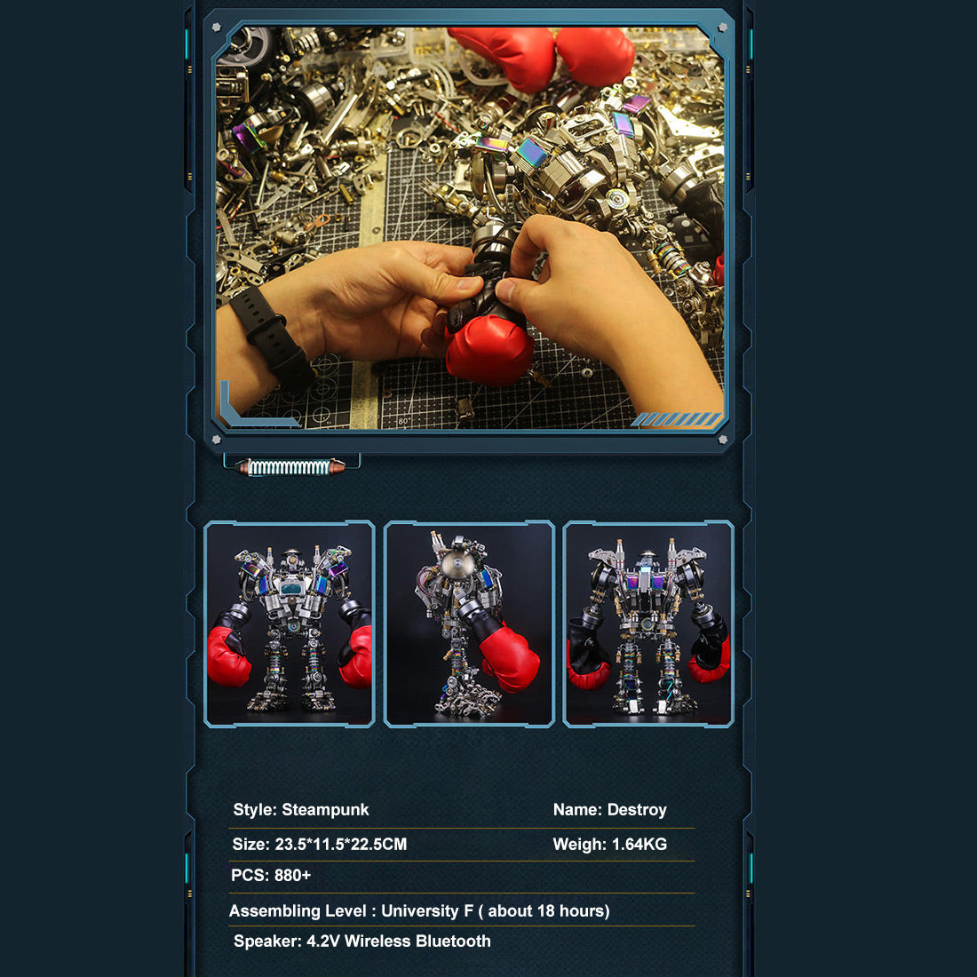 Boxer Mech DIY Metal Assembly Building Kit 880Pcs+ Wireless Bluetooth